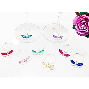 Malikesy Colourful Dragonfly Stem Glass Charms, Wine Markers Charms for Bachelorette Party Anniversary Friends Gathering - Set of 8
