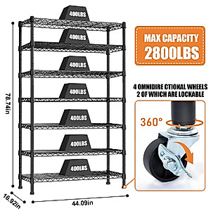 BVBOX Storage Shelves 7 Tier Wire Shelving Unit 2800LBS Metal Shelves , Heavy Duty Garage Storage , Adjustable Metal Shelving for Pantry Shelves Kitchen Garage Steel Shelving, 44.09"L*16.92"W*78.74"H