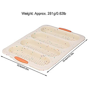 Bread Baking Pan, Insulated Handle Easy Demolding Baguette Mould Soft 4 Grooves Wearproof for Kitchen(Beige color bar)