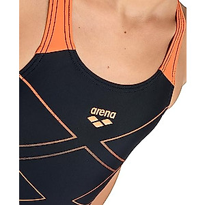 Arena Feel Girls' Mark V Back Swimsuit MaxFit Comfortable One Piece Suit Pool or Beach, US Size 10-12 Jr/28, Black/Nespola