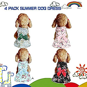 4 Pieces Dog Bowknot Floral Dress Pet Princess Dress Dog Sundress Dog Princess Dress Puppy Summer Dress for Small Pets Dogs Puppy Cats(X-Small)