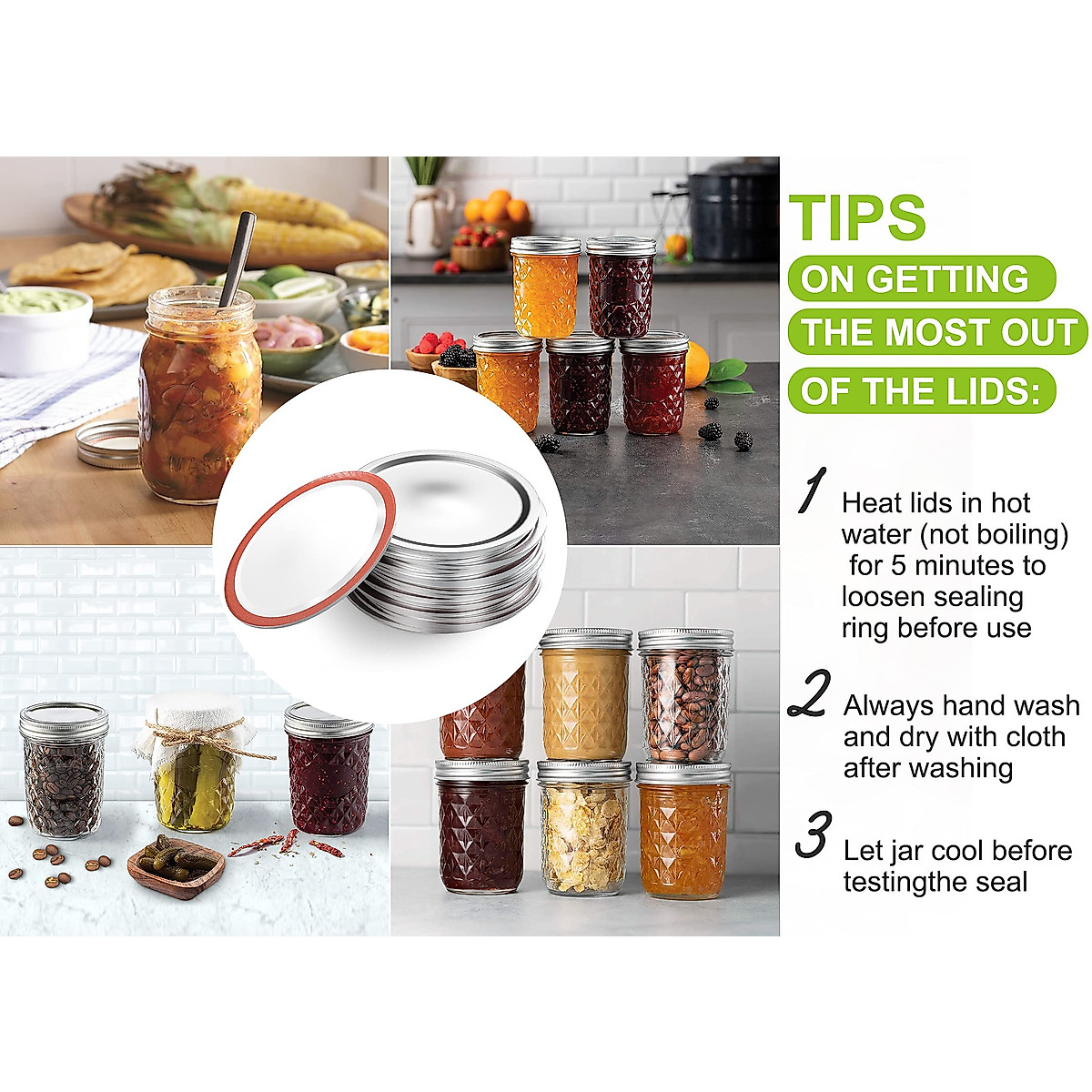 Wide Mouth Mason Jar Lids Canning Lids for Ball, Kerr Jars - 24-Count Split-Type with Leak proof & Airtight Seal Features, Metal Mason Jar Lids for Canning - Food Grade Material, Silver/86 MM