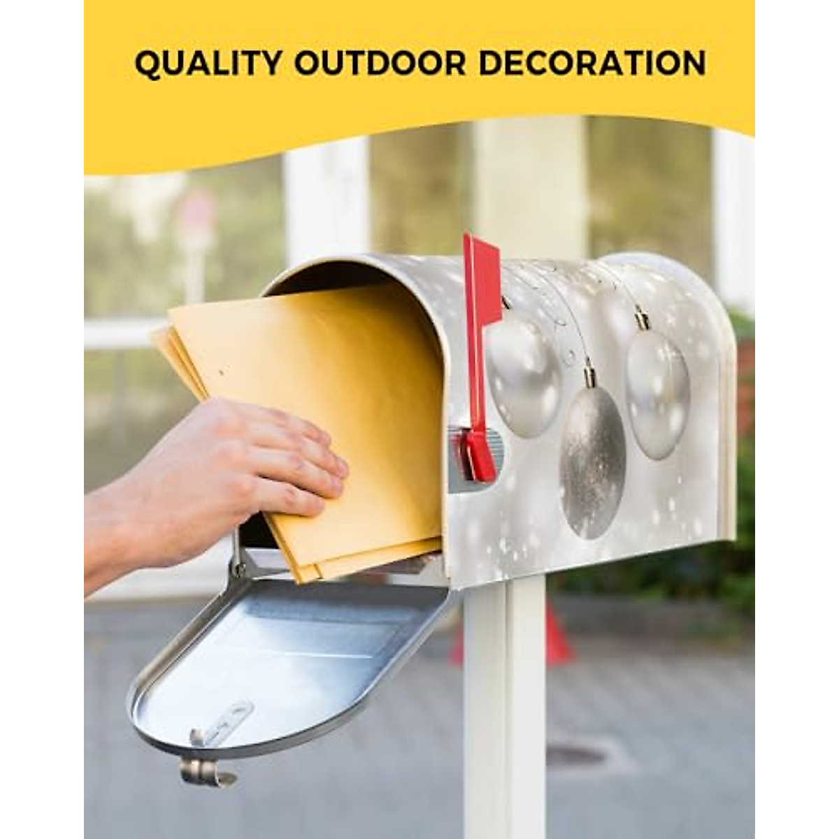 AMZRicher Christmas Balls Mailbox Covers Magnetic Large Size, Gradual Silver White Star Snowflake Post Box Cover Mail Wrap Outdoor Garden Yard Decoration 21x25.5