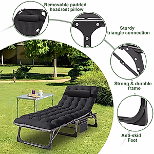 Barbella Folding Lounge Chair 5-Position, Folding Cot, Portable Outdoor Folding Chaise Lounge Chair for Sun Tanning, Perfect for Pool Beach Patio Sunbathing, Black