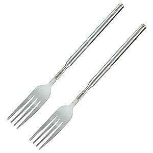 Flylin 2Pcs Extending Fork, Adjustable Telescopic Fork Stainless Steel Extendable Long Handle Fork Stainless Steel Retractable Fork for Eating BBQ Dinner Dessert (8.7-25.4inch)