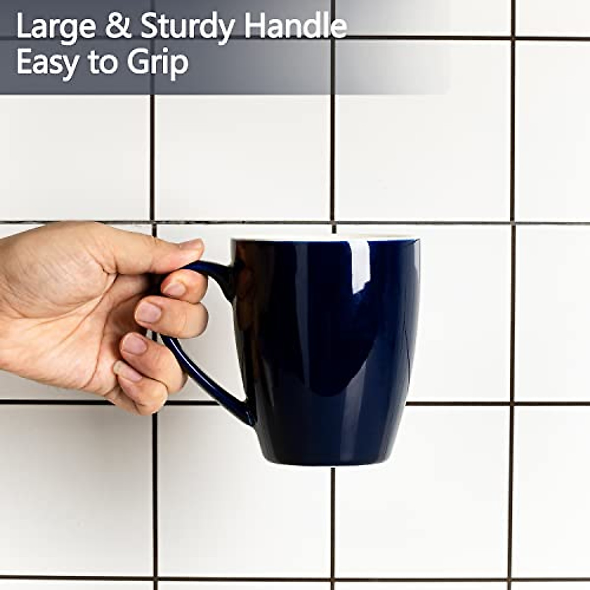 Sweese 601.403 Porcelain Mugs - 16 Ounce (Top to the Rim) for Coffee, Tea, Cocoa, Set of 4, Navy