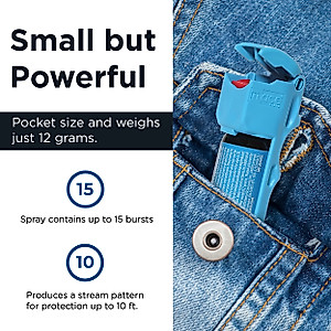 mace Brand Triple Action Pocket Pepper Spray (Neon Blue) – 10’ Pepper Spray with 3-in-1 Formula, Flip Top Safety Cap, Leaves UV Dye on Skin – Self Defense Pepper Spray for Women, Made in The USA