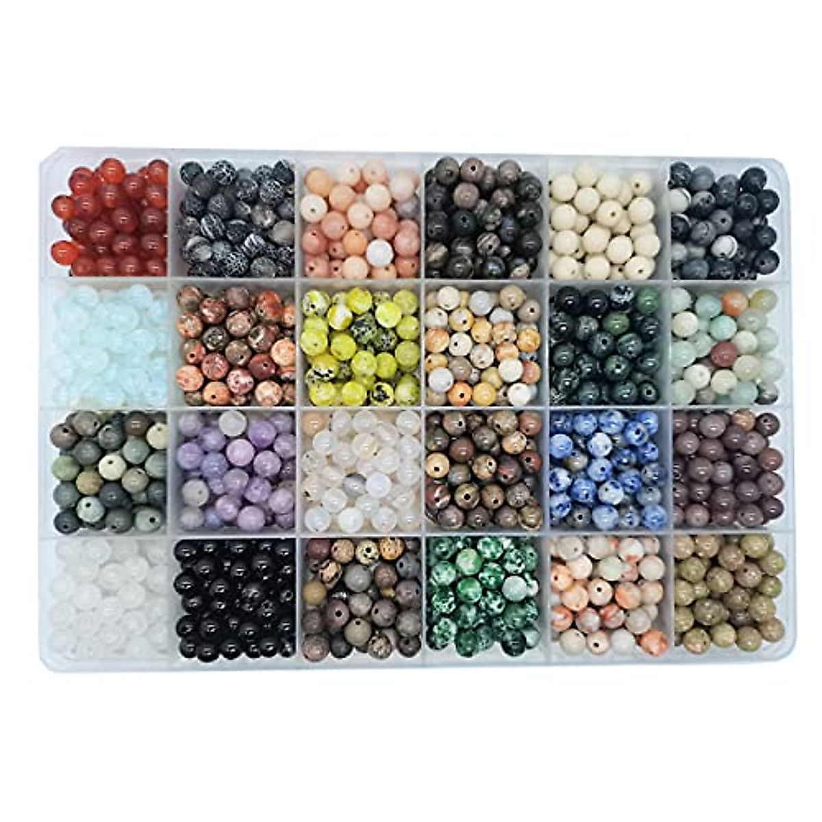 1200pcs 6mm Natural Round Stone Beads Gemstone Beading Loose Gemstone Beads Hole Size 1mm DIY Smooth Beads for Bracelet Necklace Earrings Jewelry Making,Box Packed (24 Material -2,6mm)