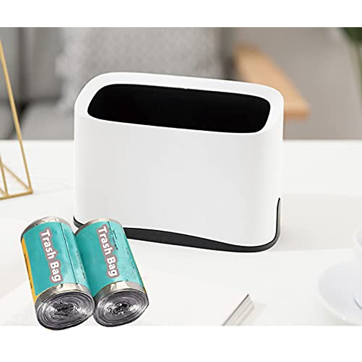 AYSUM Mini Countertop Trash Can with 100 Trash Bags, 1.5 L/0.40 Gal Tiny Desktop Trash Can, Mini Waste Basket Countertop Garbage Can for Vanity, Office, Coffee Table, Craft Room (White)