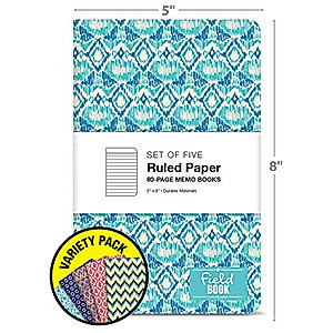 Elan Publishing Company Field Notebook/Journal - 5"x8" - Ikat Patterns - Lined Memo Book - Pack of 5