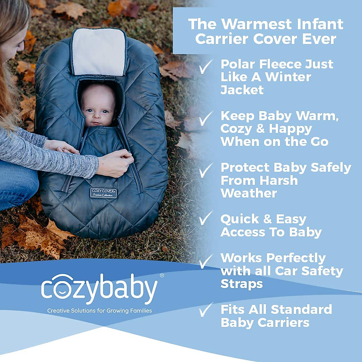 Cozy Cover Premium Infant Car Seat Cover (Charcoal) with Polar Fleece - The Industry Leading Infant Carrier Cover Trusted by Over 6 Million Moms for Keeping Your Baby Warm