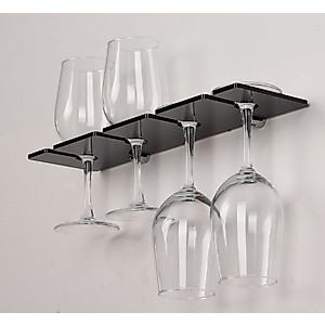 Wine Rack Wall Mounted Wine Glass Holder 4 Wine Glasses Holder Rack Stemware Display Drying Storage for Kitchen Home Bar (Black)