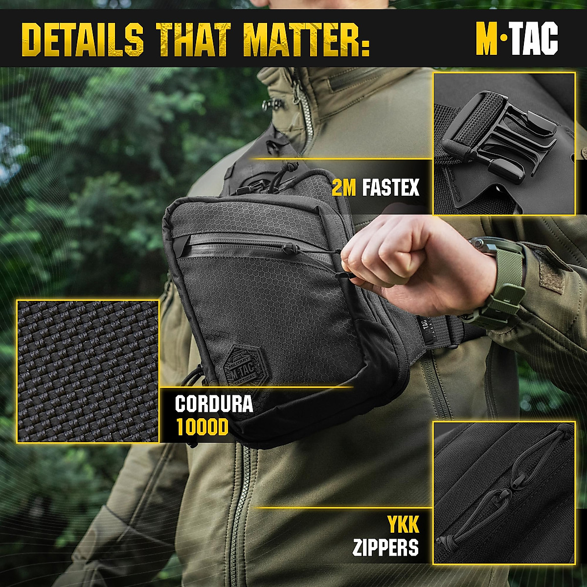 M-Tac Elite Tactical Sling Bag for Men - Crossbody Bag - Concealed Carry Chest Bag - Black Sling Backpack