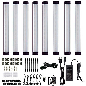 AIBOO LED Under Cabinet Lighting Kit, Plug in Strip Lights with Dimmer Switch for Kitchen Cabinet Counter, Closet, Bedroom Lighting（24w-8 Bars kit-2700K)