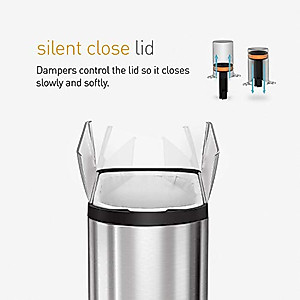 simplehuman 10 Liter / 2.6 Gallon Butterfly Lid Bathroom Step Trash Can, Brushed Stainless Steel with Black Trim