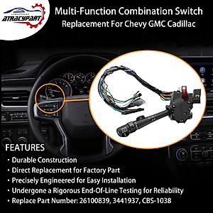 Multi-Function Turn Signal Switch Wiper Control | Replacement for 1999-2002 Chevy Silverado Avalanche Tahoe Suburban & GMC Sierra Yukon | Replaces# 26100839, 3441937, CBS-1038