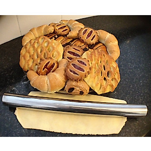 Checkered Chef Stainless Steel French Rolling Pin, Metal Rolling Pin for Baking, Pasta, Fondant, Cookies, Pizza and Dough. Dishwasher Safe.