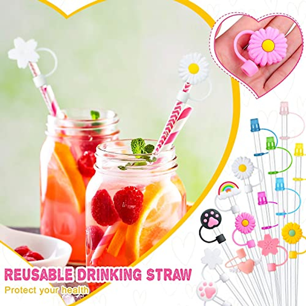 27 Pieces Straw Tips Cover Reusable Drinking Straw Lids, Silicone Straw Plug Drinking Dust Cap, Colorful Drinking Straw Caps for 6-8 mm Straws Anti-dust Straw Tips Plugs (Straw Not Included)