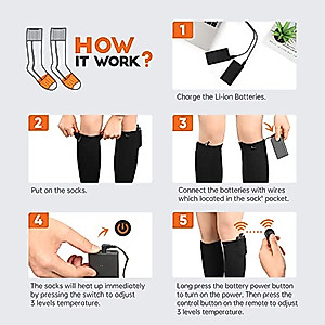 Velazzio Heated Socks for Men Women, Remote Control 4000mAh 3.7V Rechargeable Electric Heated Socks with 3 Heat Settings for Winter Sports (Black, Large)