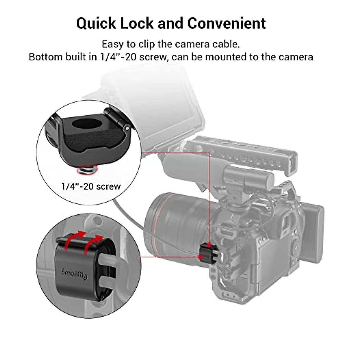 SmallRig Camera Cable Clamp (4 pcs) for HDMI / SDI / Microphone Cable, DSLR Camera Cable Lock Mount Support 2-7mm Cable - 3685