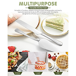 FTAKRY 2-Piece Premium Cake Cutting Set, Exquisite Knife and Server with Serrated Design, Includes Cake Knife and Pie Spatula for Pastry, Pizza and Desserts (Silver)