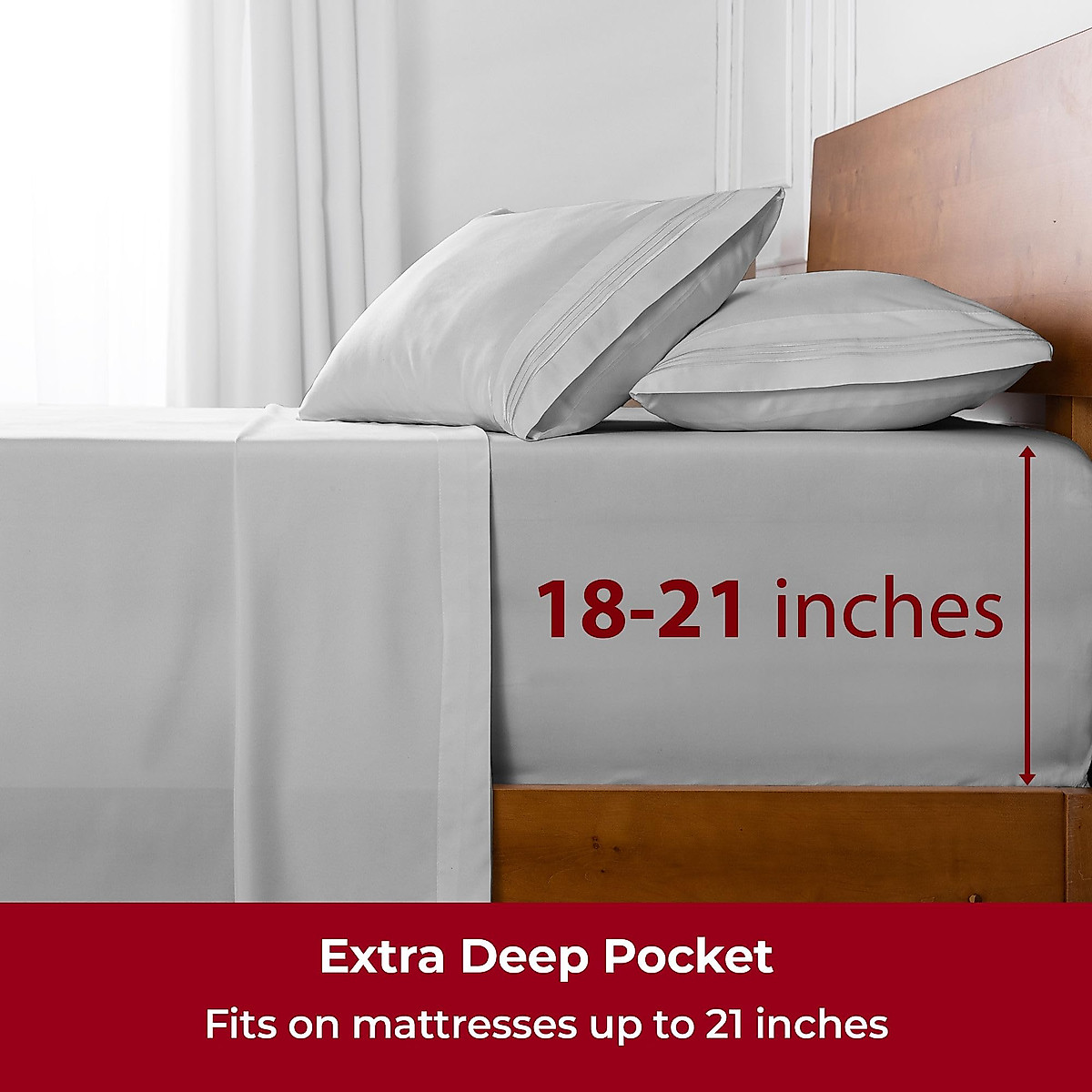 Mellanni Extra Deep Queen Sheets - 4 PC Iconic Collection Bedding - Hotel Luxury, Ultra Soft, Cooling Bed Sheets - Wrinkle, Fade, Stain Resistant (Queen, Light Gray)