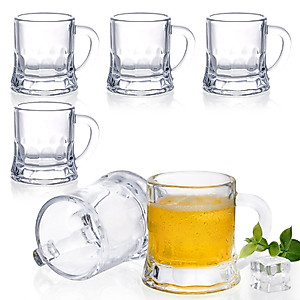 Futtumy 2 OZ Mini Beer Mug Shot Glasses with Handles, Mini Beer Shot Glasses for Party Christmas Birthdy BBQ, Beer Mugs for Freezer Men Women Father Dad Beer Whiskey, Beer Mugs Bulk(6 PCS, Glass)