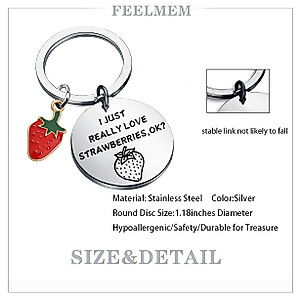 FEELMEM Strawberry Lover Jewelry I JUST REALLY LOVE STRAWBERRIES OK Keychain Funny Fruit Themed Gifts Strawberry Keychain