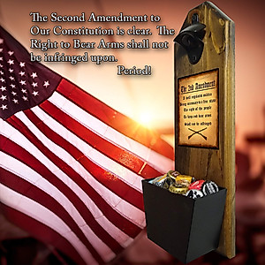 2nd Amendment 100% Real Wood Bottle Opener and Cap Catcher - Wall Mounted - Handcrafted by a Vet - Made of 3/4 thick Solid Pine, Rustic Sign Opener and Bucket - Great USA Pro Gun, Patriot Unique Gift