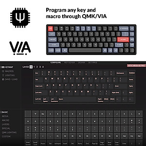 Keychron K6 Pro QMK/VIA Wireless Mechanical Keyboard, Custom Programmable Macro, Hot-Swappable Keychron K Pro Brown Switch, 65% Layout Aluminum Frame RGB Backlit Office Keyboard for Mac Windows Linux