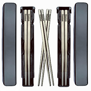 PILHCY Titanium Chopsticks-Ultralight 2 Pairs Square Standard Length Reusable Chopsticks,Perfect For Travel,Camping And Household Use