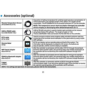 EPEVER Remote Temperature Sensor RTS and Monitoring Adapter RS485 to USB for EPEVER MPPT Solar Panel Charge Controller