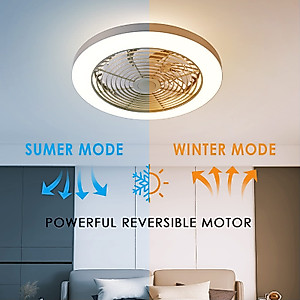 Orison Low Profile - 19.7" Smart Bladeless ceiling fans with Light and Remote,3 Colors Dimmable LED 6 Speeds 8 Blades Enclose for Adult Kids Living Room Bedroom
