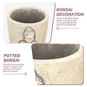 Zerodeko Buddha Head Planter Pot Cement Face Planter Zen Succulent Plant Pot Decorative Artificial Flower Vase Bonsai Holder for Indoor Outdoor Home Decoration Khaki