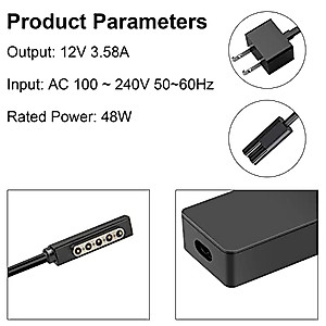 Fancy Buying 48W 12V 3.6A Portable Charger for Microsoft Surface Pro 2 Surface Pro 1 & Surface RT Tablet, Windows 8 Tablet 1536 (with 5V/1A USB Charging 6Ft Power Cord)
