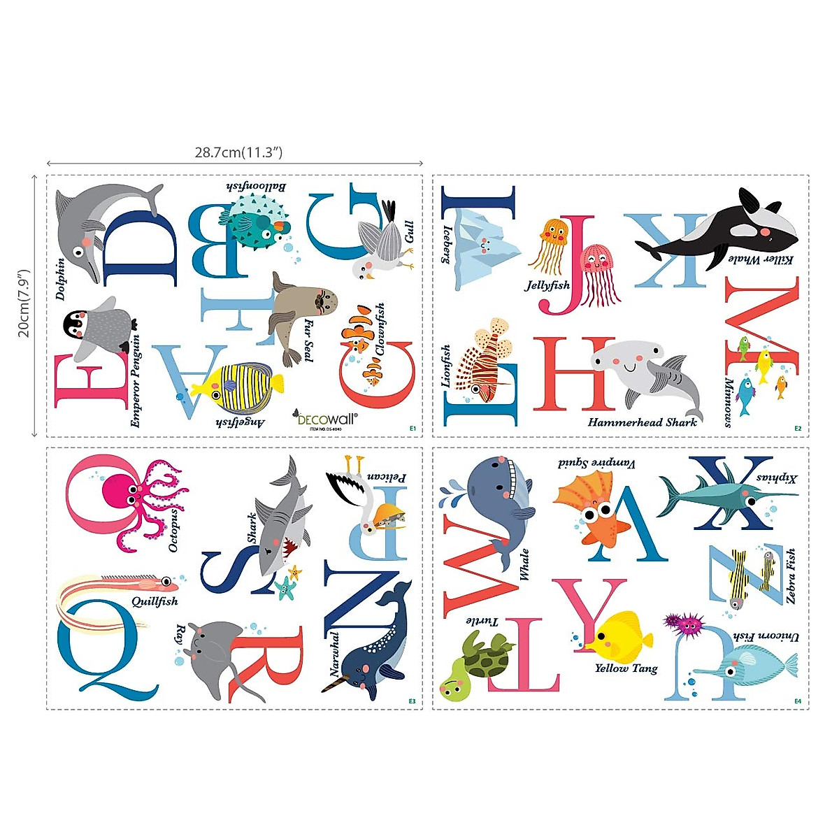 DECOWALL DS-8040 A-Z Ocean Alphabet Kids Wall Stickers Wall Decals Peel and Stick Removable Wall Stickers for Kids Nursery Bedroom Living Room (Small) d?cor