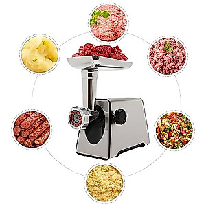 Meat Grinder,Electric Meat Grinder,2800W Max Stainless Steel Meat Grinder Electric,Heavy Duty Meat Mincer Machine,Meat Sausage Kit for Home Kitchen,Silver