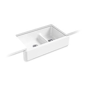 Whitehaven 35-11/16 In. x 21-9/16 In. Self-Trimming Smart Divide Undermount Large/Medium Double-Bowl Kitchen Sink with Tall Apron, White