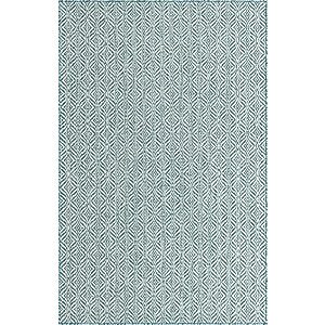 Unique Loom Trellis Collection Area Rug-Modern Geometric Flatweave Design, Moroccan Inspired for Indoor/Outdoor Décor, 5 ft x 8 ft, Aqua/Ivory