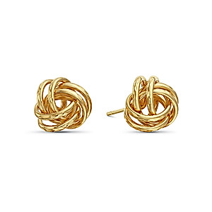 14k Gold Diamond-Cut Love Knot 9mm Stud Earrings- Push back, Yellow Gold…