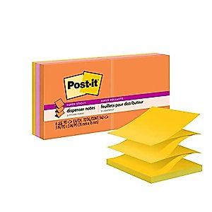 Post-it Super Sticky Pop-upNotes, 3x3 in, 6 Pads, 2x the Sticking Power, Energy Boost Collection, Bright Colors (Orange, Pink, Blue, Green),Recyclable (R330-6SSUC)