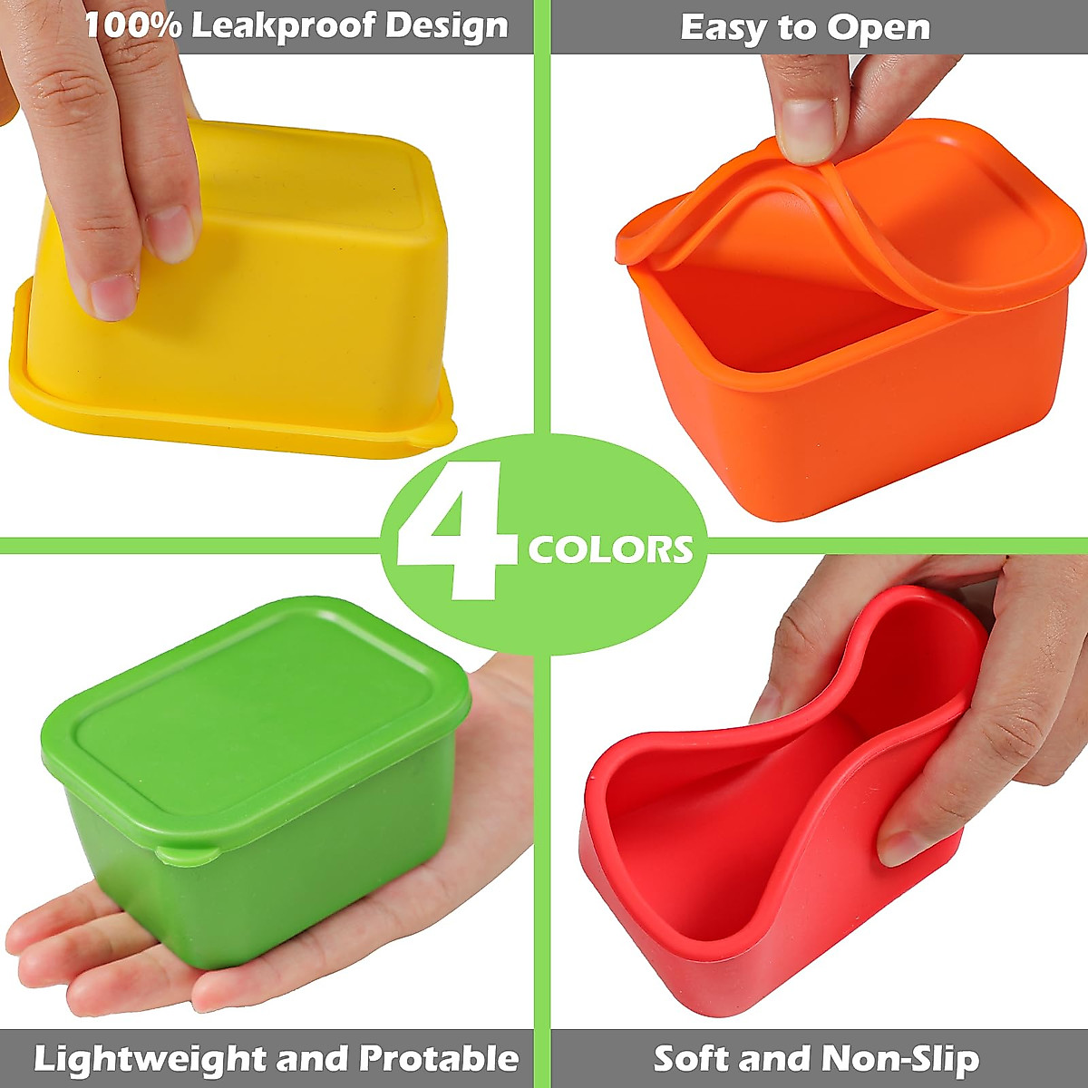 Webake Silicone Snack Containers with Lids, 6 Oz Food Containers Rectangle, Easy Open Leak Proof Lunch Box Containers for Office, Travel, Picnic (Pack of 4)