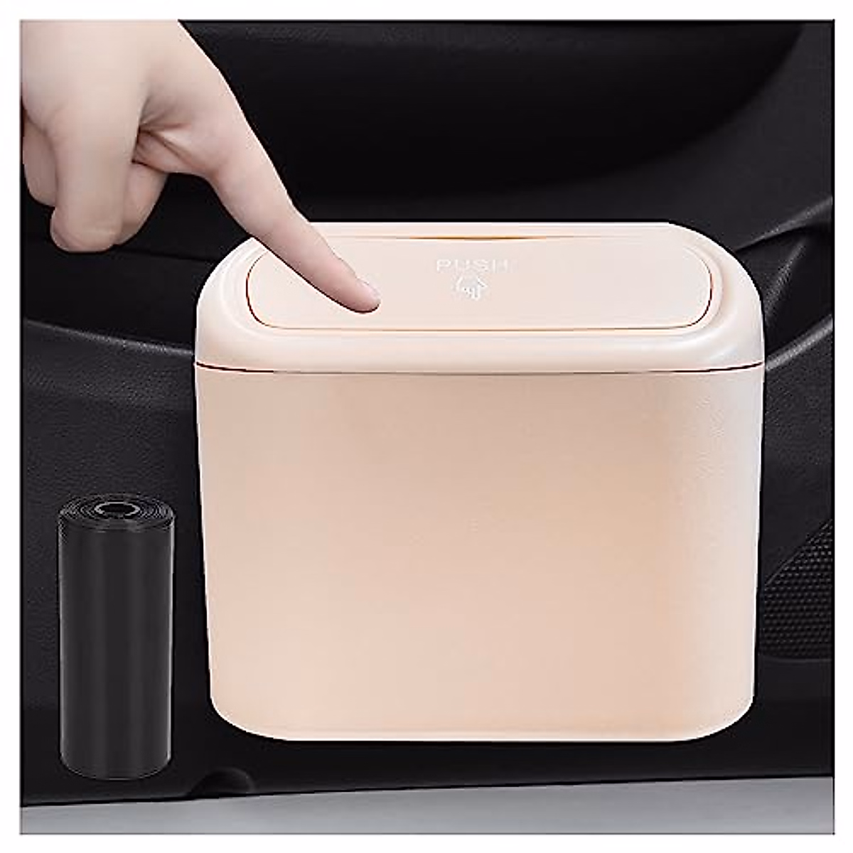 Kewucn Mini Car Trash Can Bin with Lid, Portable Auto Garbage Can with 15 PCS Trash Bags, Universal Hanging Leakproof Vehicle Organizer Storage for Car, Office, Bedroom, Home (Pink)