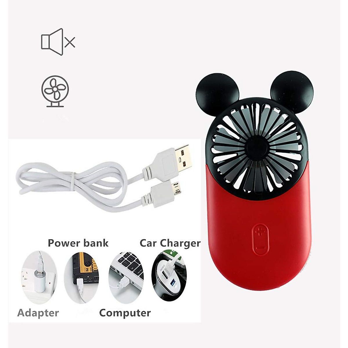 Kbinter Cute Personal Mini Fan, Handheld & Portable USB Rechargeable Fan Beautiful LED Light, 3 Adjustable Speeds, Portable Holder, for Indoor Outdoor Activities, Cute Mouse 3 Pack (Red+Pink+Yellow)