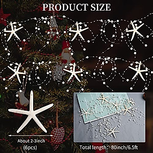 20 PCS Christmas Natural Starfish Ornaments 3-4'' + Beaded Starfish Garland Christmas Decorations 80Inch
