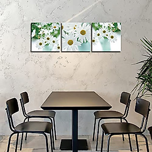 So Crazy Art- White Daisy Wall Art Decor Daisies Flower in Vase Canvas Pictures Artwork 3 Panel Plant Painting Prints for Home Living Dining Room Kitchen
