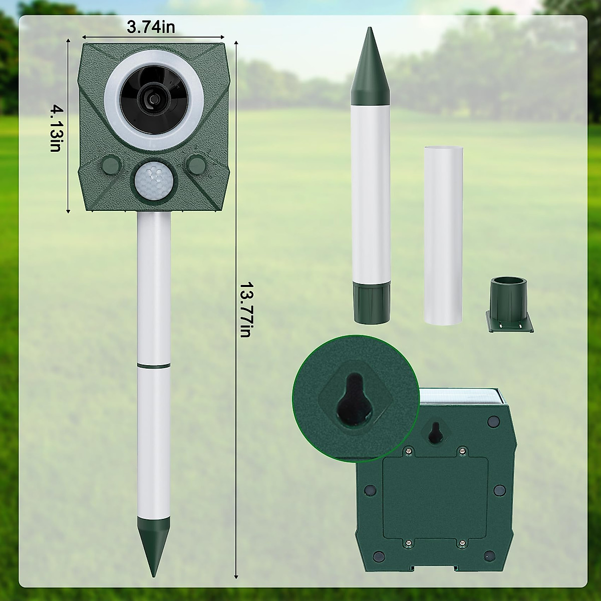 Solar Ultrasonic Animal Repeller Outdoor, Squirrel Deer Repellent, Ultrasonic Raccoon Repellent with Motion Sensor for Skunk, Fox, Deer, Wolf, Coyote, Rabbit, Mole