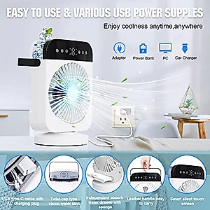 YOUNGTREE Portable Air Conditioner Fan, 5 Speeds Quiet Personal Mini Evaporative Air Cooler with Auto Rotation 70 °,8 Colors LED AC Desk Air Cooling Fan for Car Bedroom Camping