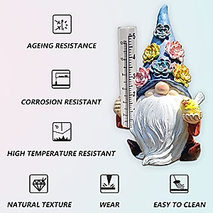 VIVICOMFY Resin Gnome Solar Rian Gauges,Resin Gnome Garden Statue with a Glass Rain Gauge,Hand Painted Gnome Sculpture Water Gauge for Garden Patio,Outdoor Solar Gnome Statue with Rain Gauge