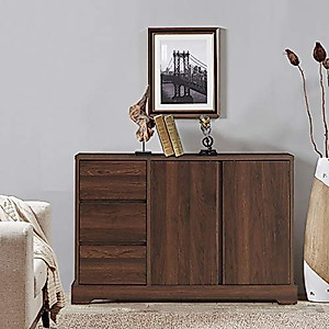Giantex Buffet Sideboard, Storage Console Table with 3 Drawers and 2-Door Cabinets, Buffet Server Cupboard for Kitchen, Dining Room, Living Room, Entryway, Walnut (46.5”LX 15.5”WX 30.5”H)
